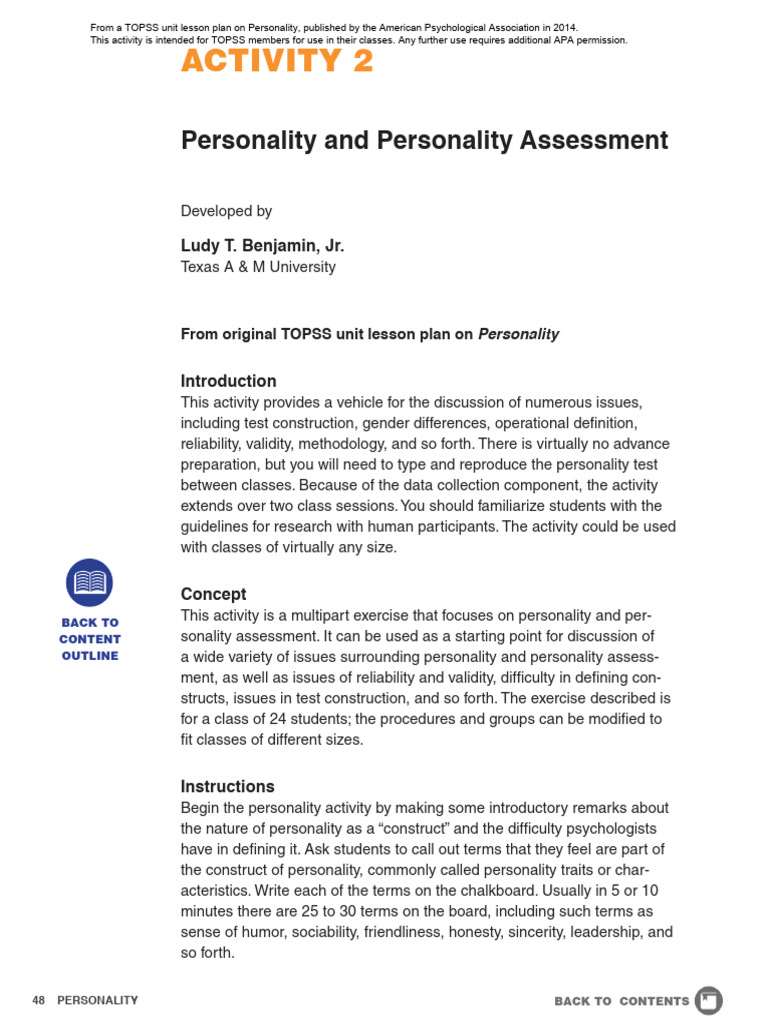 personality-act-2 | PDF | Validity (Statistics) | Lesson Plan