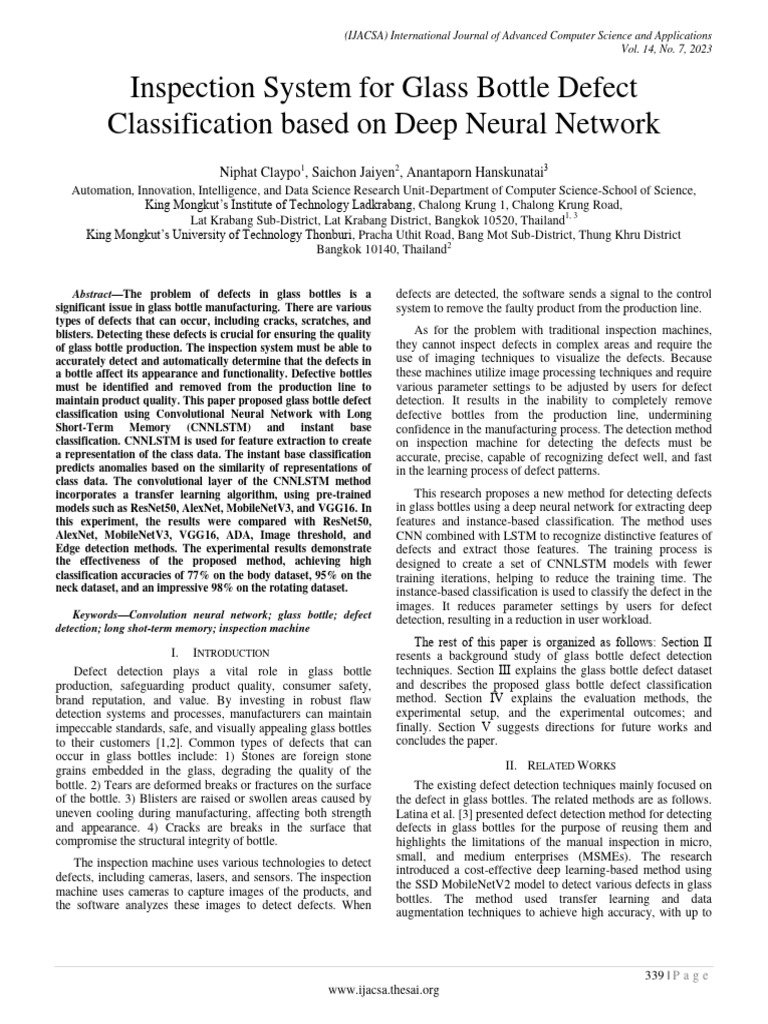 Glass Bottle Defect Detection with CNN-LSTM | PDF | Artificial Neural ...