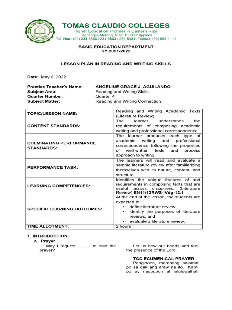 LP Reading and Writing Academic Texts (Literature Review) | PDF ...