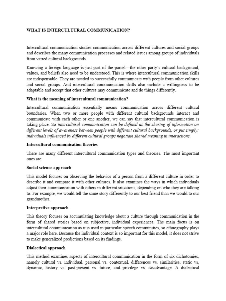 INTERCULTURAL COMMUNICATION | PDF | Cross Cultural Communication ...