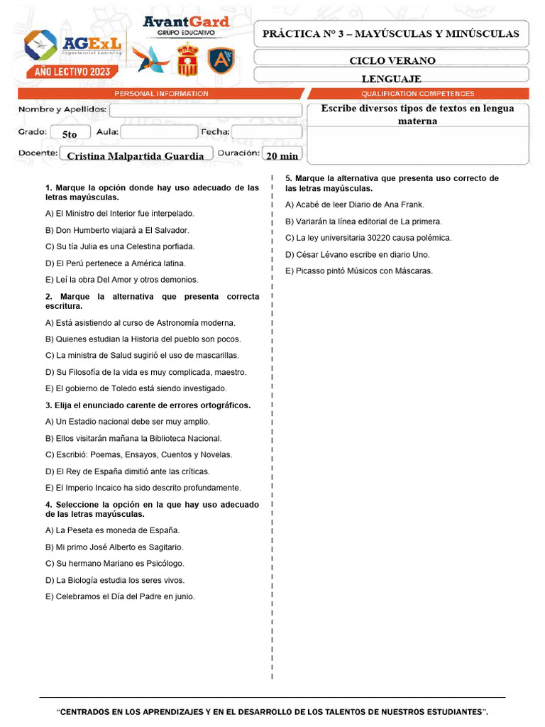 Mayúsculas y Minúsculas Práctica | PDF