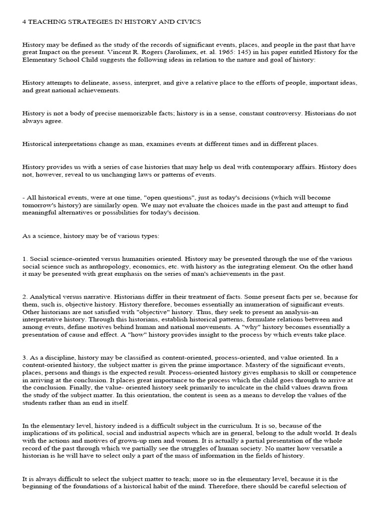 Teaching Strategies for History and Civics | PDF | Teachers | Thought