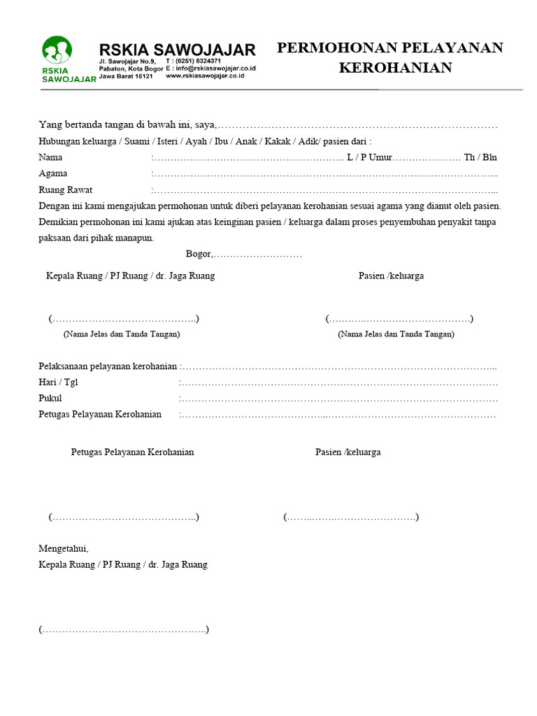 Formulir Permintaan Pelayanan Kerohanian | PDF