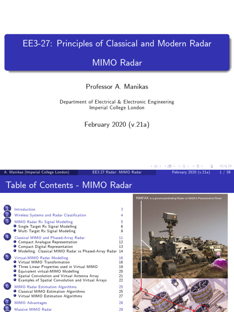 MIMO Radar Principles & Modelling | PDF | Technology & Engineering