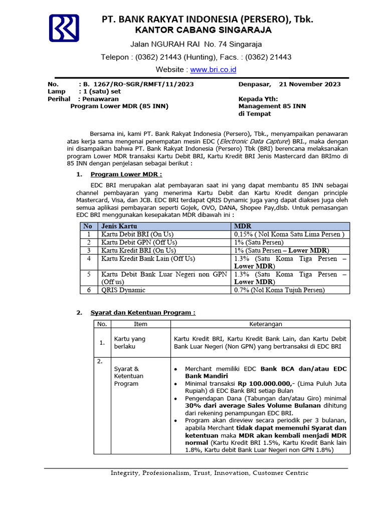 Penawaran Program Lower MDR EDC BRI | PDF | Hukum