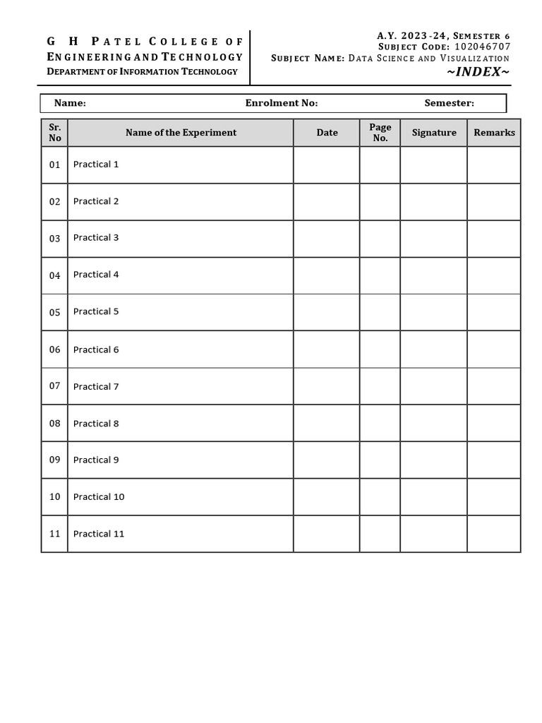 DSV Lab Manual Index | PDF