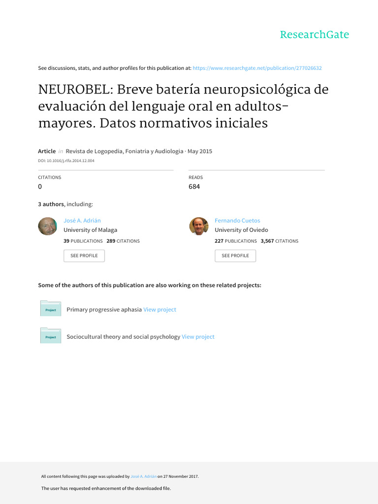 Adrian Jorquera Cuetos 2015 NEUROBEL Breve Bateria Neuropsicologica de ...