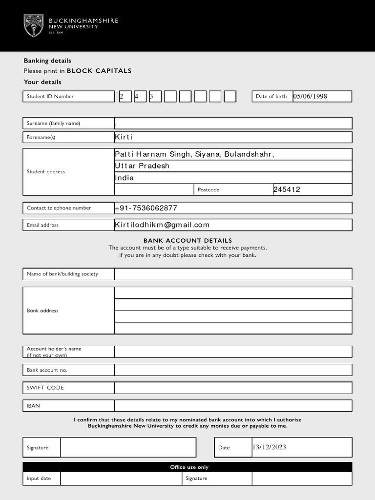 International Refund Form | PDF