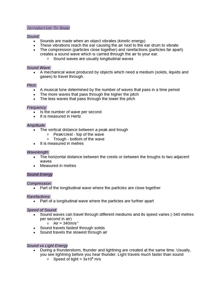 Introduction To Sound Notes | PDF | Science & Mathematics