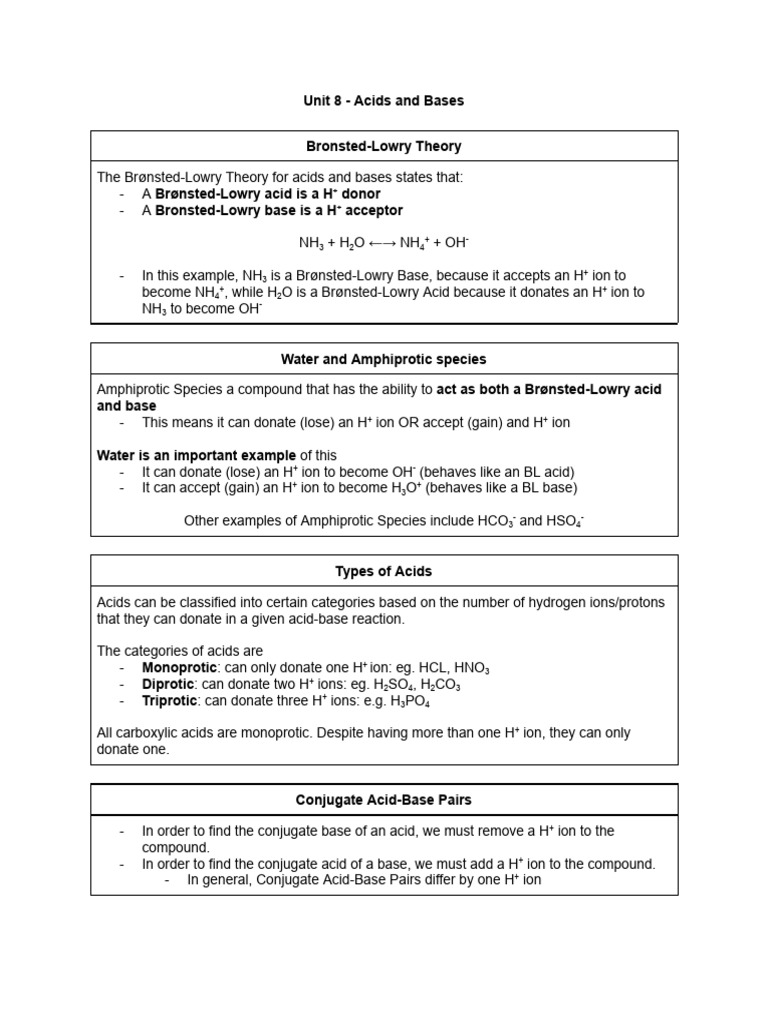 IB Chemistry Unit 8 - Acids and Bases Study Guide | PDF | Ph | Acid