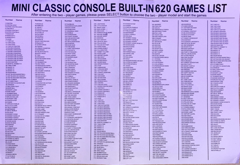 Nintendo Classic Console Built-In 620 Games List | PDF