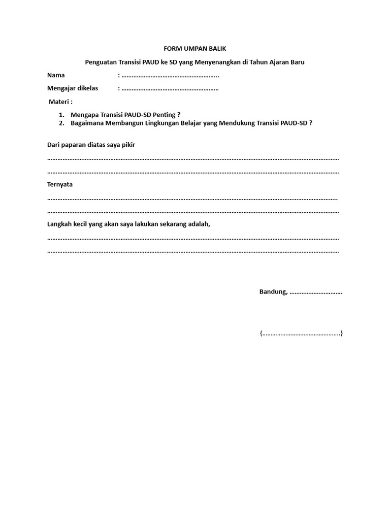 Form Umpan Balik Penguatan Paud | PDF