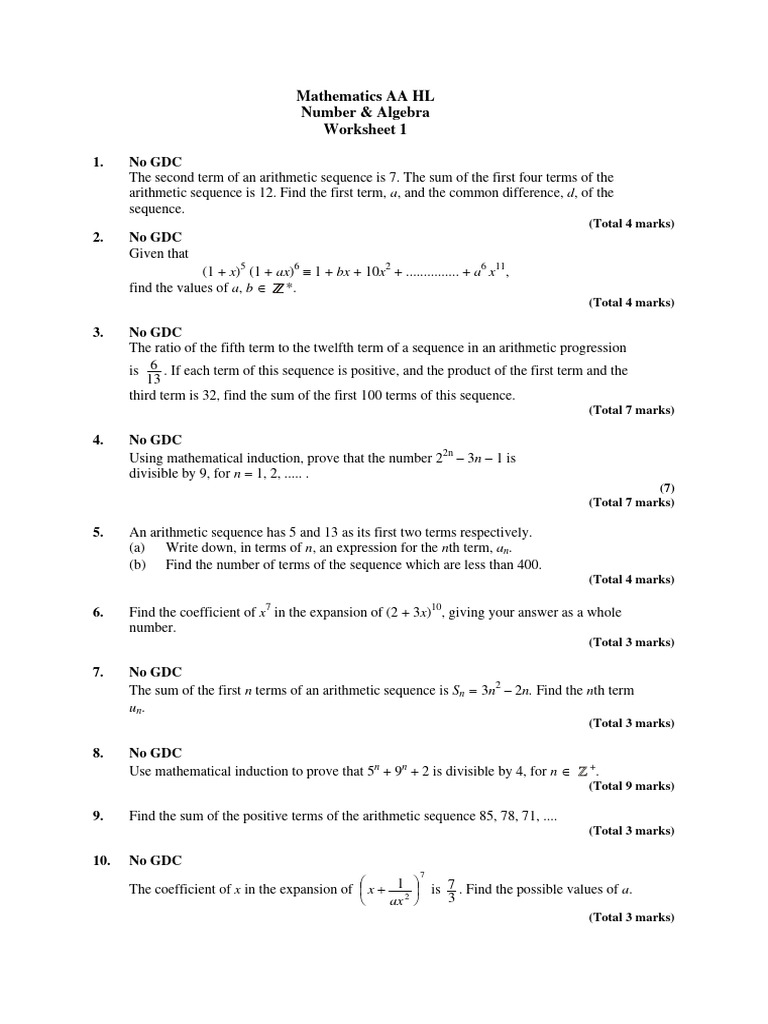 Number & Algebra AA HL W 1 | PDF