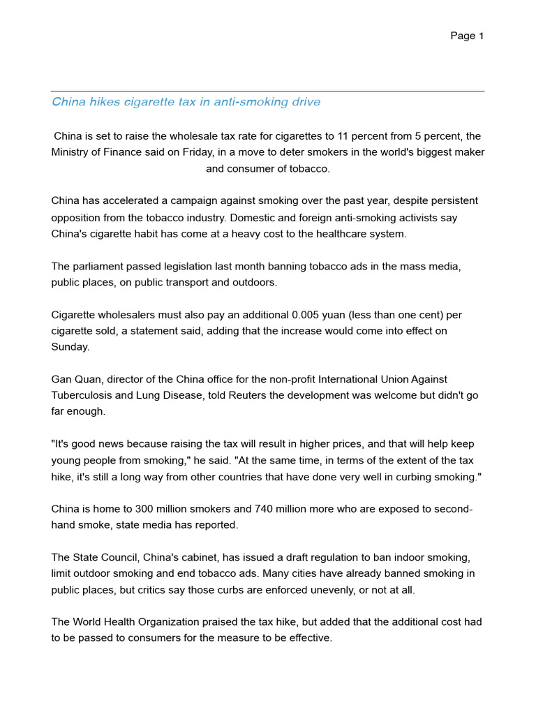 Cigarette Govt Intervention Indirect Taxation | PDF | Tobacco Smoking ...