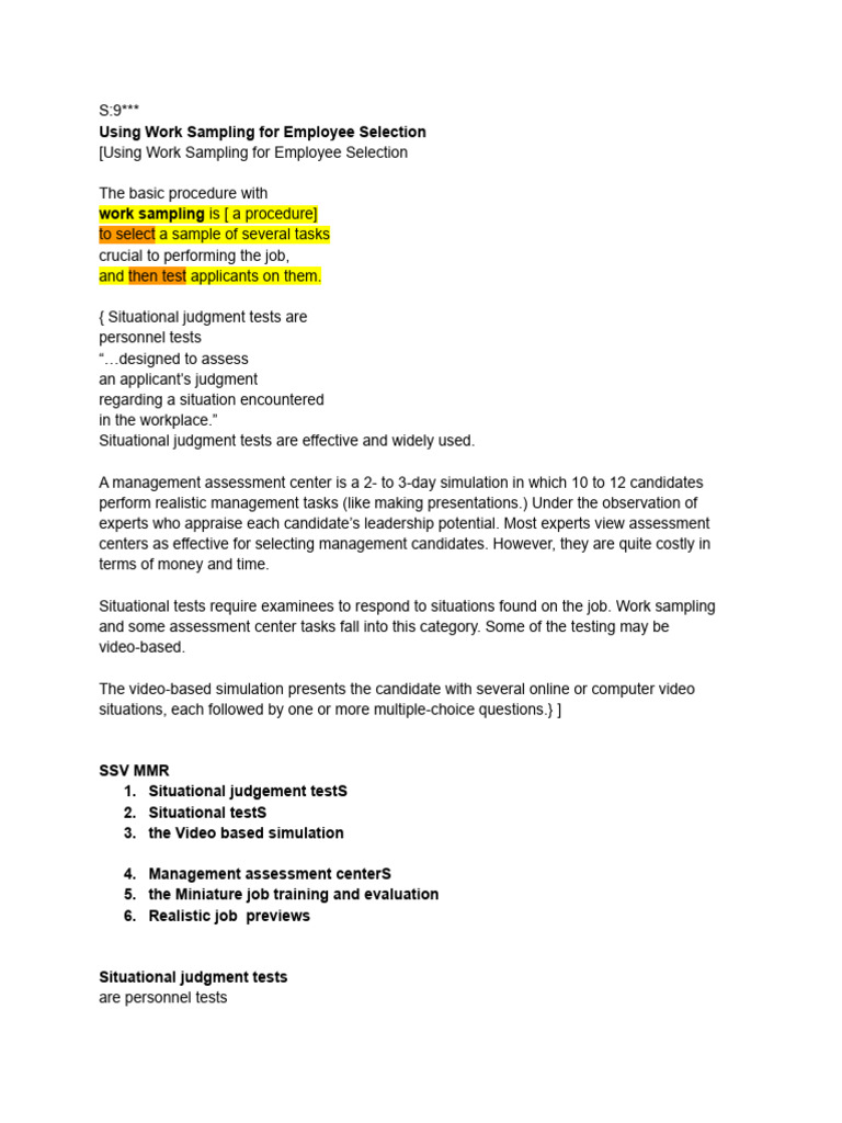 HRM, C-6, Using Work Sampling For Employee Selection | PDF
