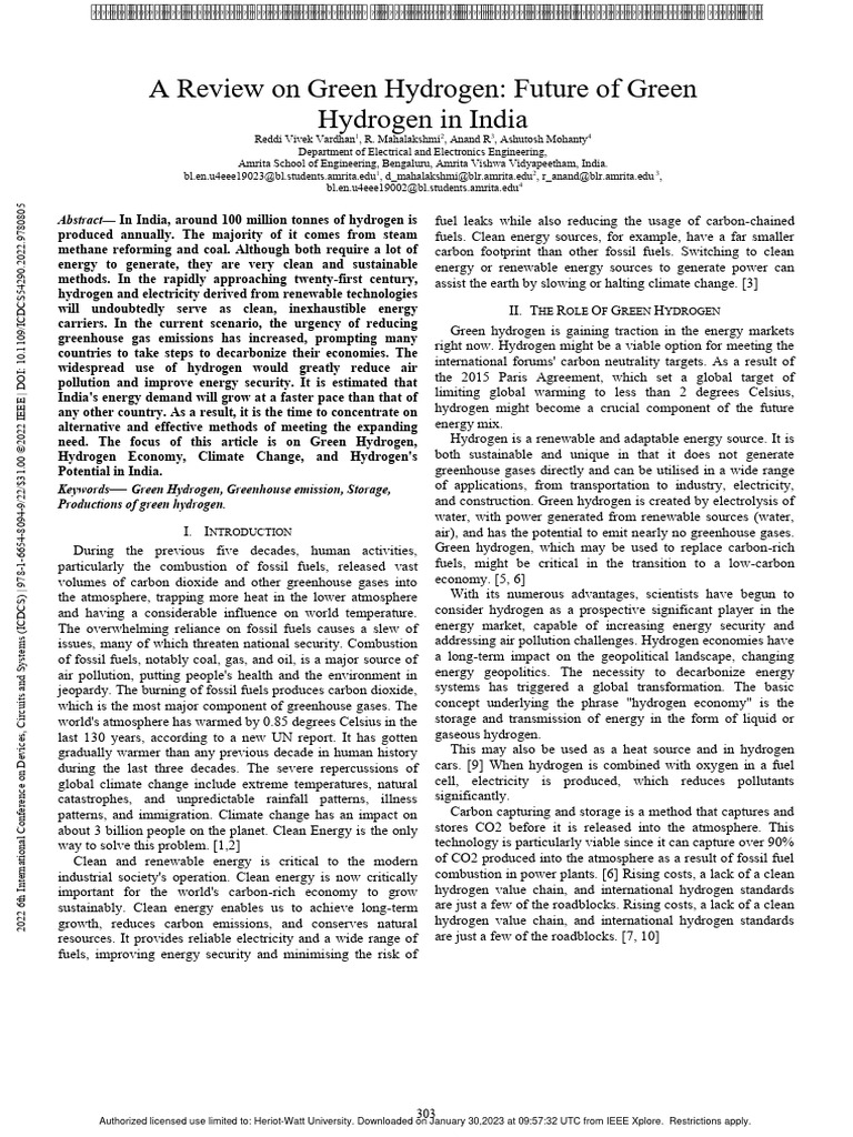A Review On Green Hydrogen Future of Green Hydrogen in India | PDF ...