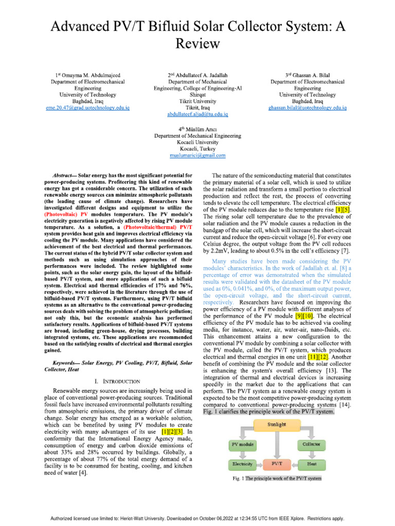 Advanced PV T Bifluid Solar Collector System A Review | PDF ...