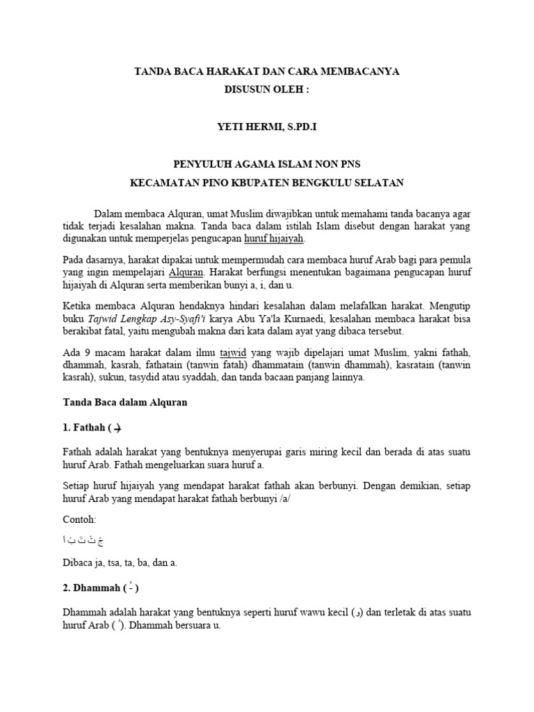 Tanda Baca Harakat Dan Cara Membacanya 1 | PDF