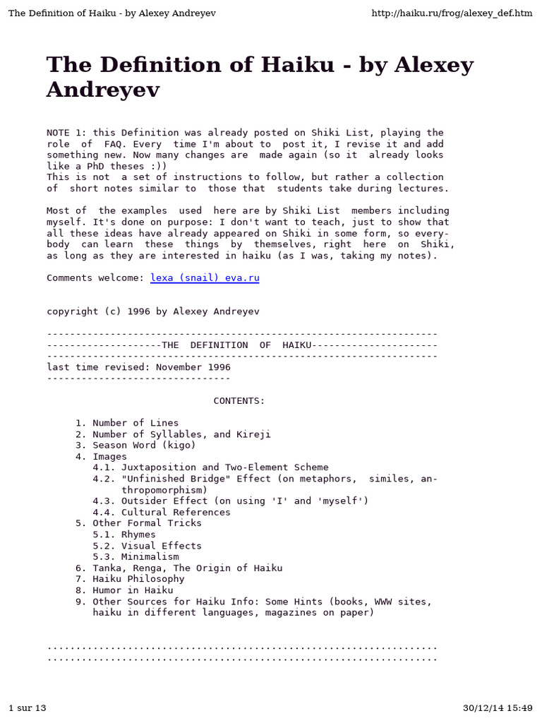 A Definition of Haiku | PDF | Haiku | Poetry