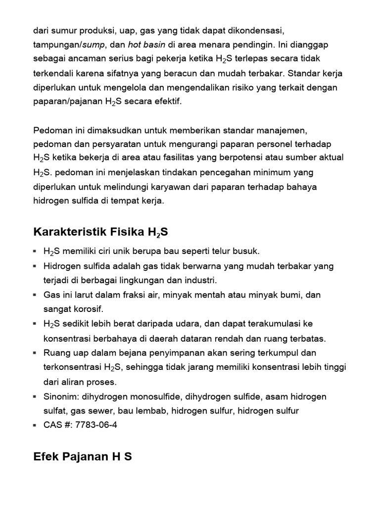 Bahaya Gas Hidrogen Sulfida (H2S) Serta Mitigasinya - Muhyidin, SKM | PDF