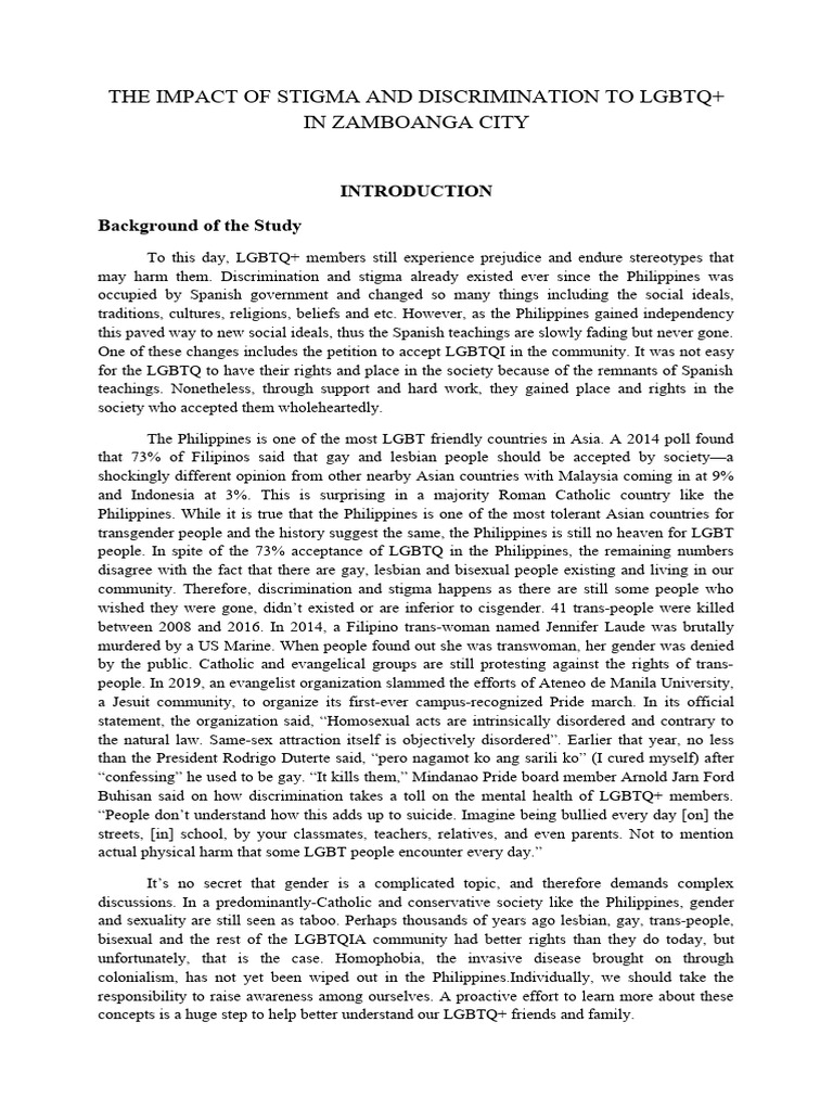The Impact of Stigma and Discrimination To LGBTQ g12 | PDF | Homosexuality | Social Stigma