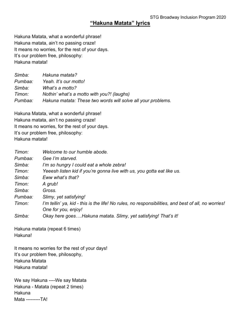 Hakuna Matata Lyrics Scene | PDF