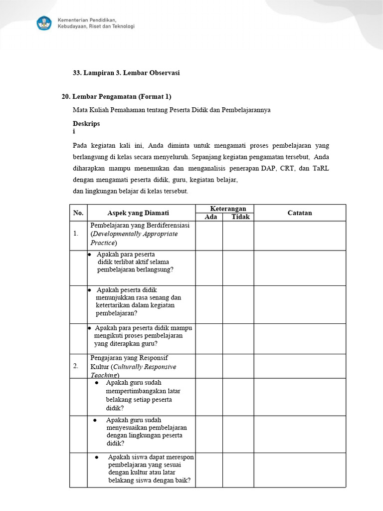 Elaborasi Lembar Pengamatan | PDF
