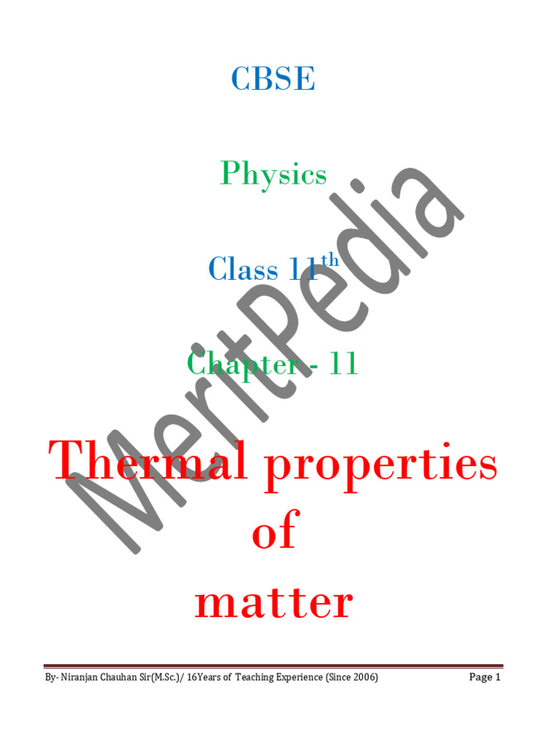 Chapter 11 Thermal Properties of Matter Meritpedia | PDF