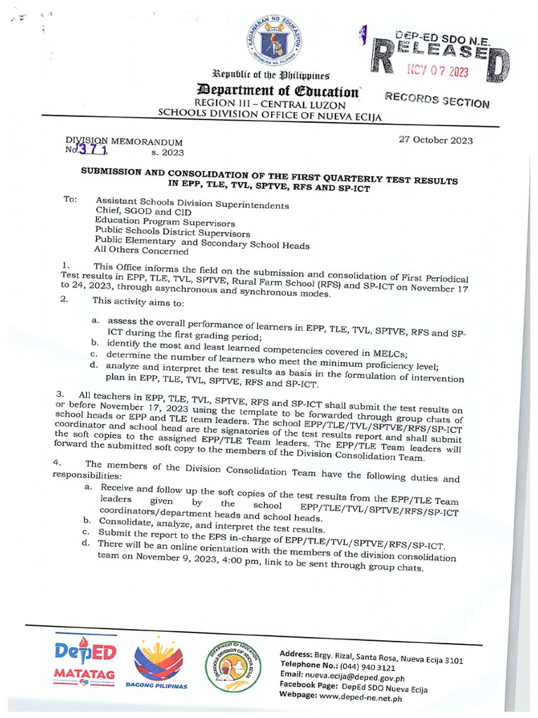 2023 DM No 371 Epp Tle TVL Sptve Spict Rfs First Periodical Test ...