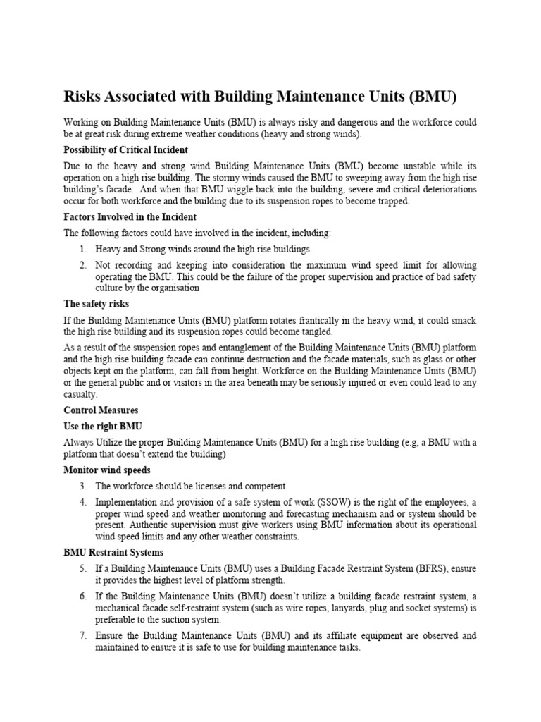BMU Safety Risks and Control Measures | PDF | Wound | Safety