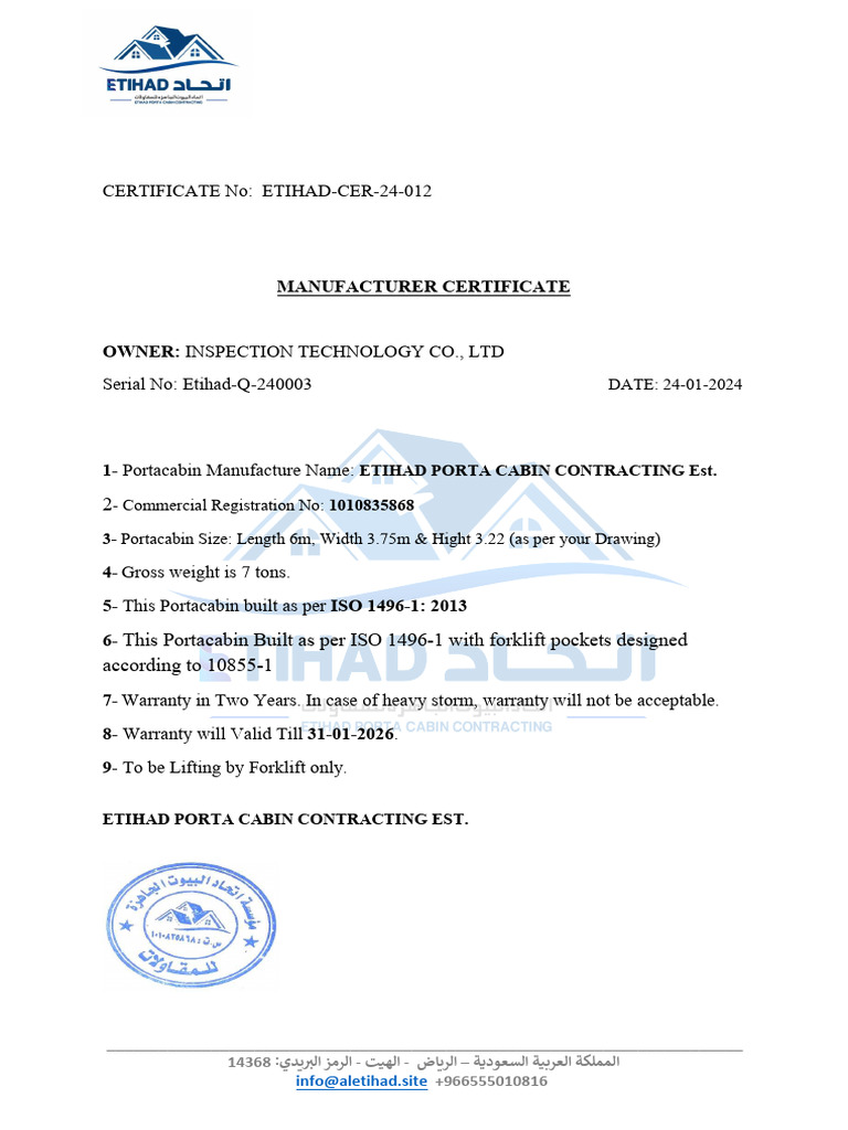 Sample Manufacturer Certificate | PDF