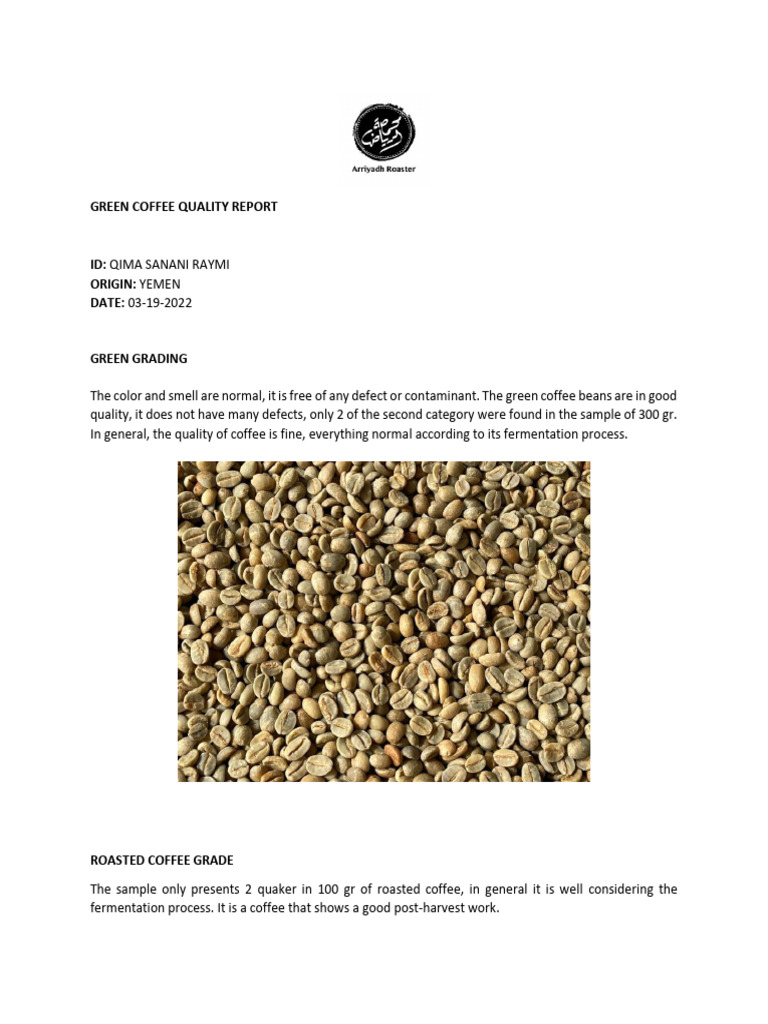 Sanani Green Coffee Quality Report | PDF