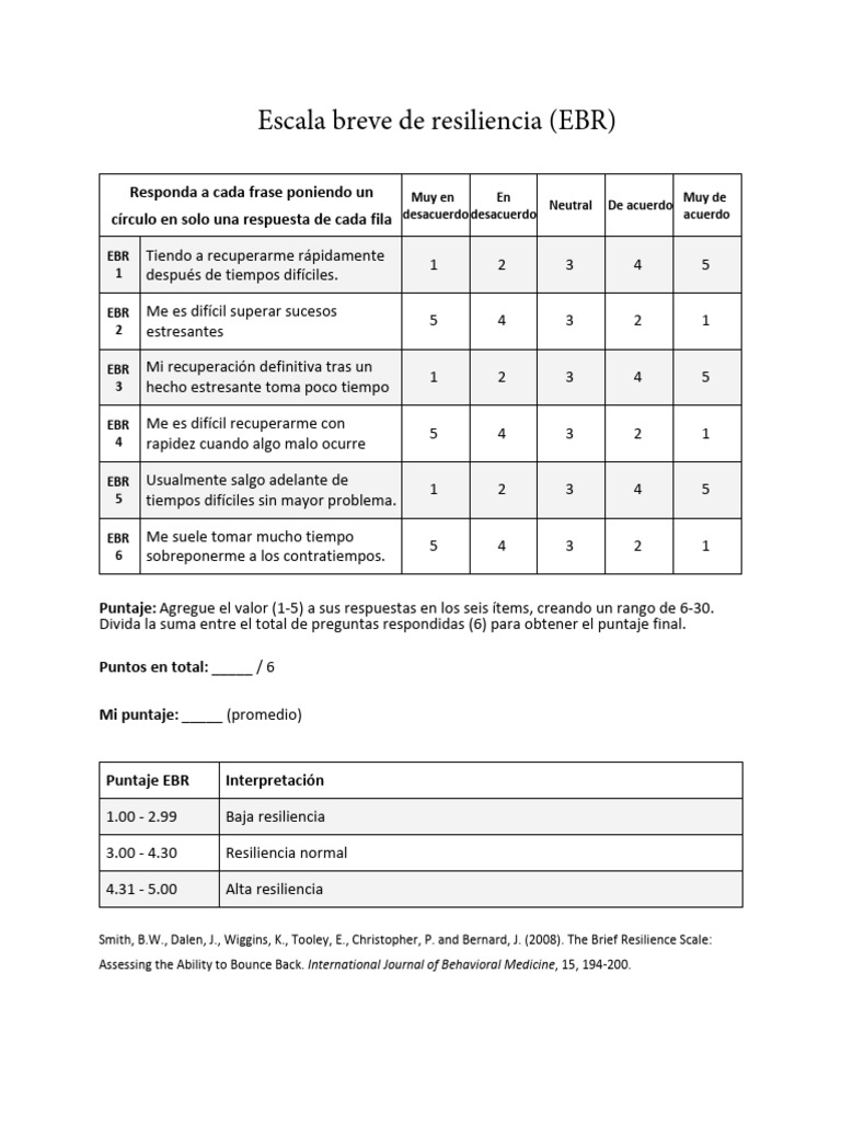 Brief Resilience Scale Español | PDF