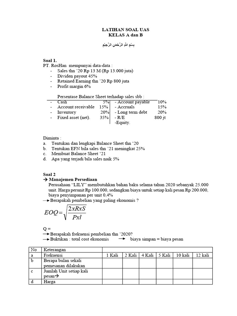 Latihan Soal UAS (Ganjil 2023) | PDF