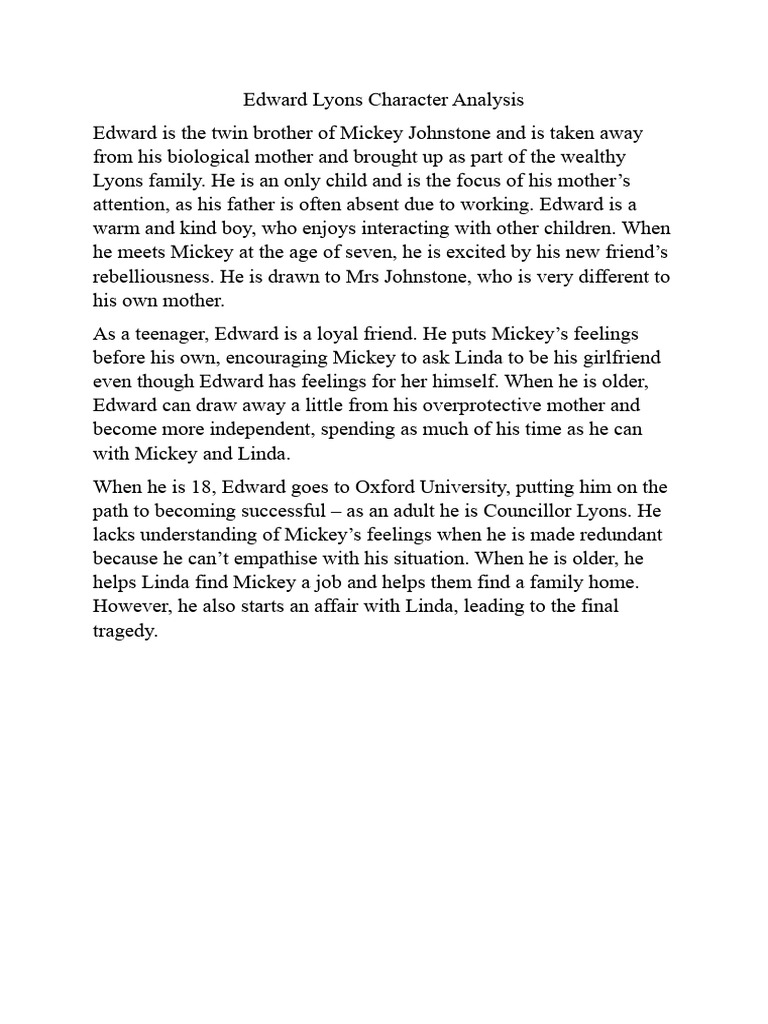 Edward Lyons Character Study | PDF | Wellness | Mystery, Thriller ...