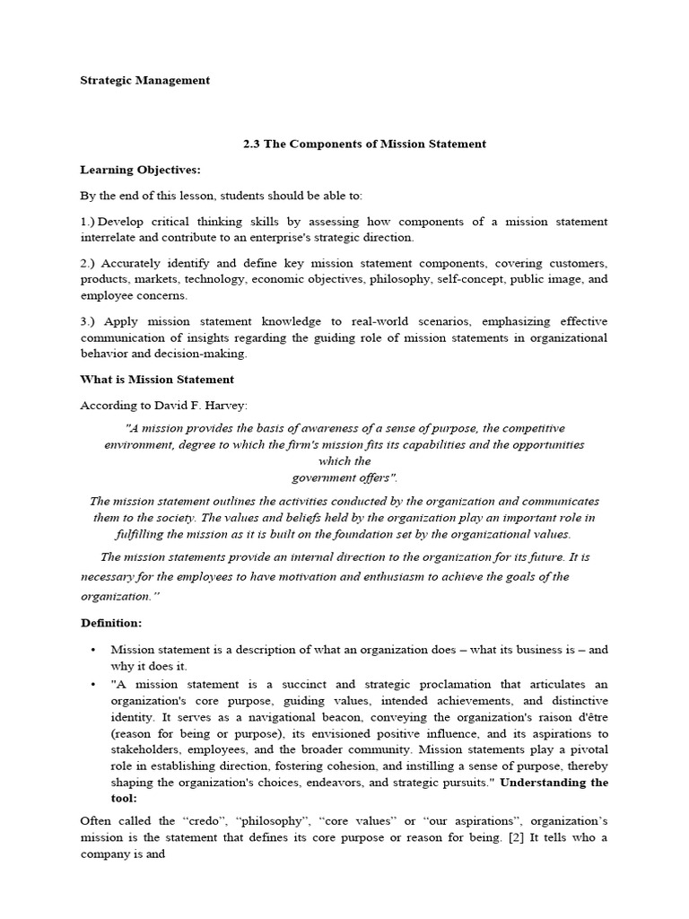 Components of a Mission Statement | PDF | Reputation | Corporate Social ...