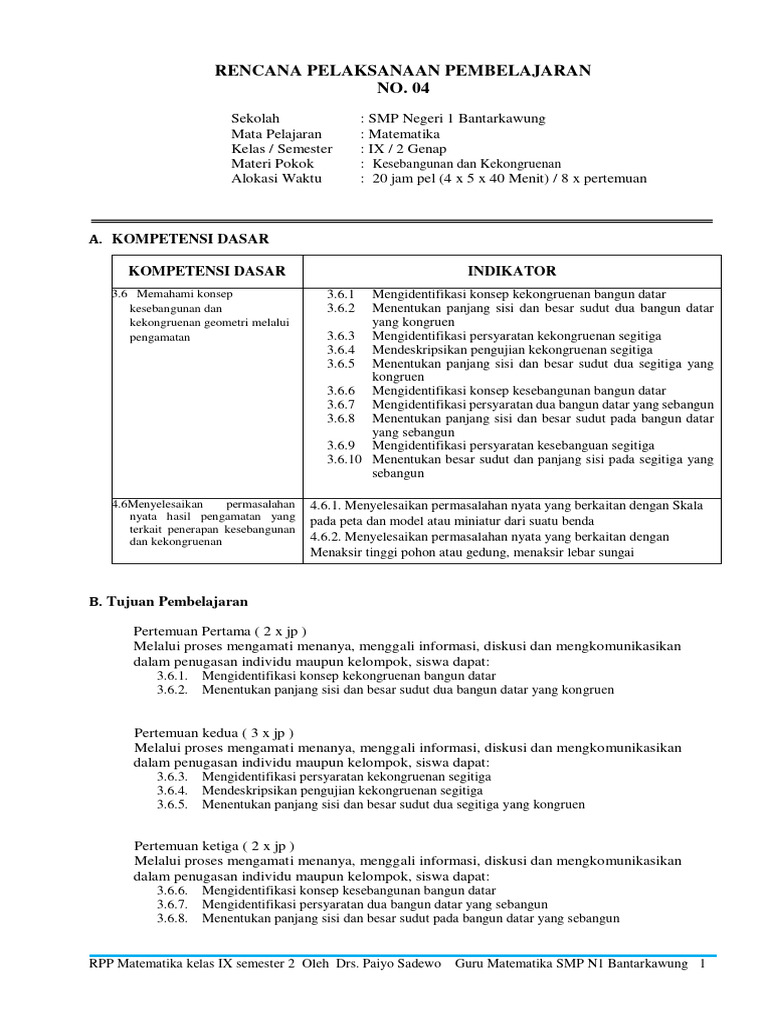 RPP Kekongruenan & Kesebangunan | PDF