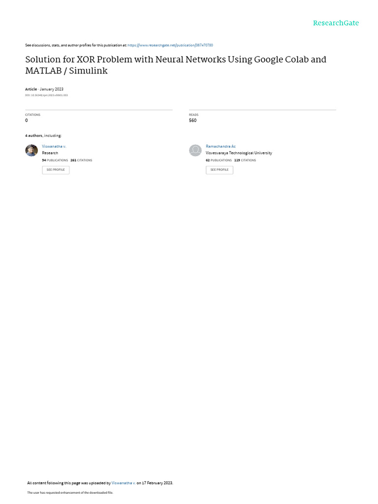 Solution For XOR Problem With Neural Networks Usin | PDF
