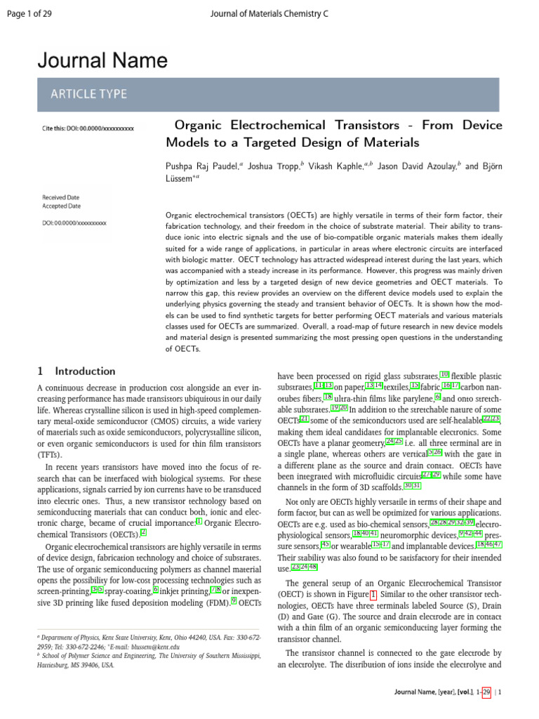 Organic Electrochemical Transistors | Download Free PDF | Field Effect ...