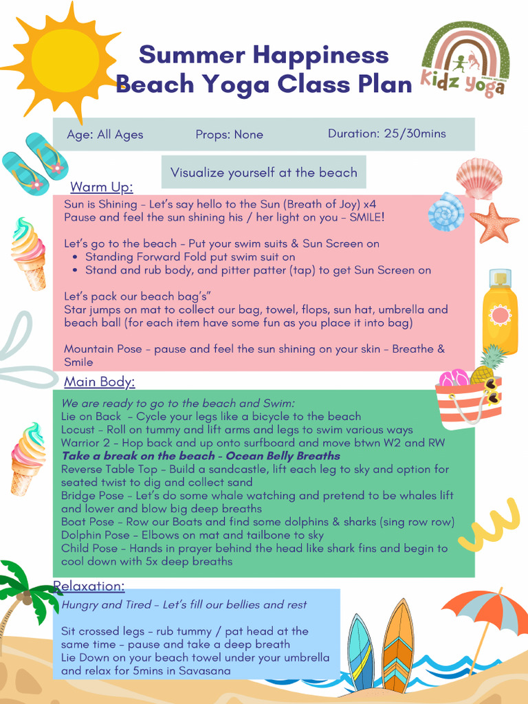 Summer Happiness - Beach Kidz Yoga Lesson Plan | PDF