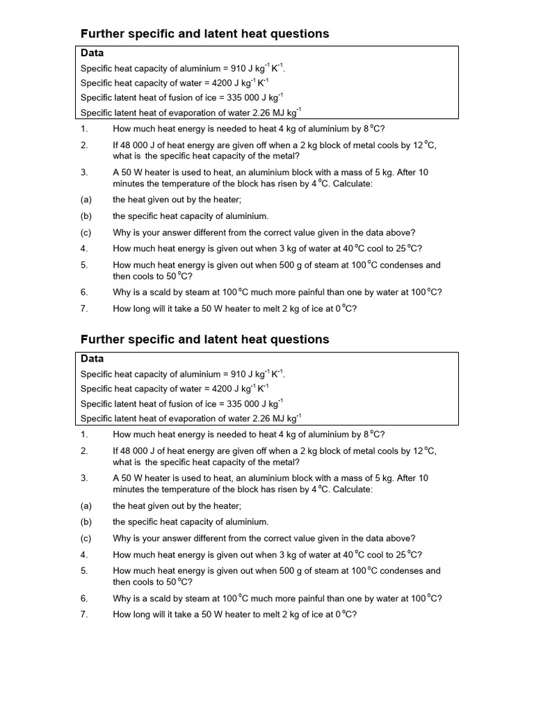 Specific and Latent Heat Questions | PDF | Latent Heat | Heat