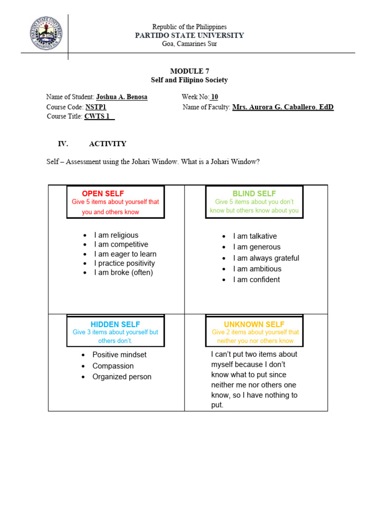 Joshua Benosa's Output in NSTP MODULE 7 (CWTS) | PDF
