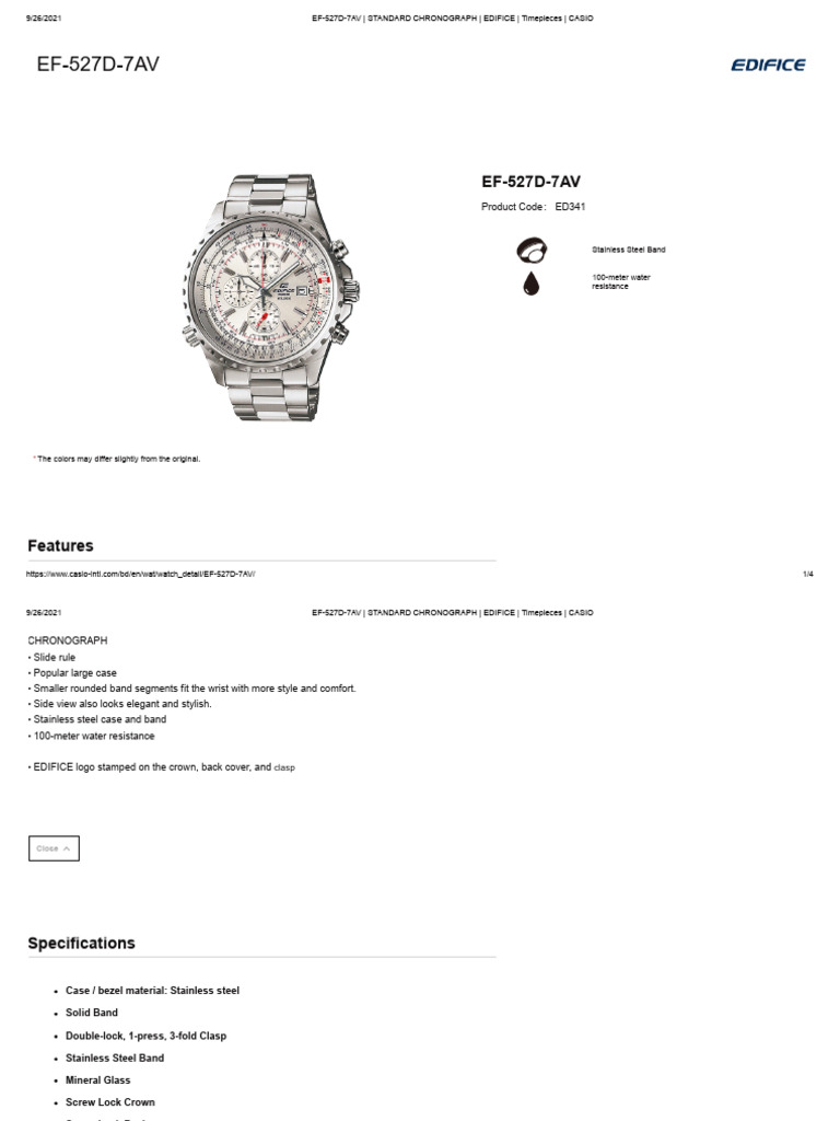 EF-527D-7AV - STANDARD CHRONOGRAPH - EDIFICE - Timepiec | PDF | Watch