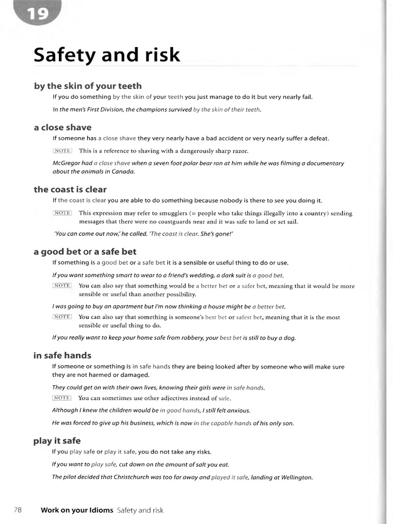 Idioms Safety and Risks | PDF | Risk