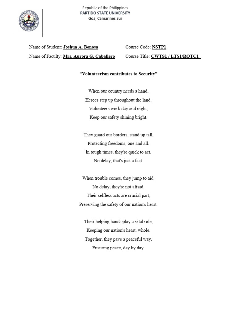 Benosa Joshua Output duriing the Book Month Celebration(POEM) | PDF