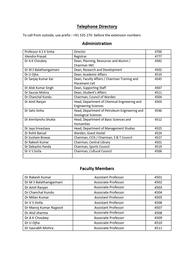RGIPT Telephone Directory | PDF