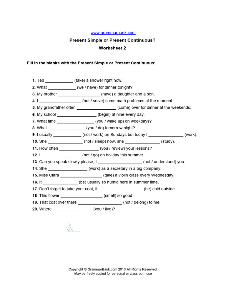Present Simple Vs Present Continuous Worksheet2 | PDF | Language Arts ...
