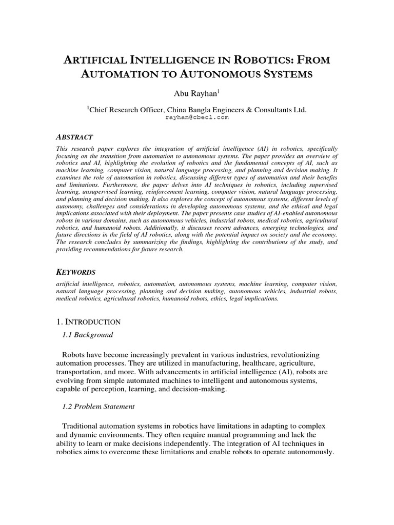Artificial Intelligence in Robotics | PDF | Robotics | Artificial Intelligence