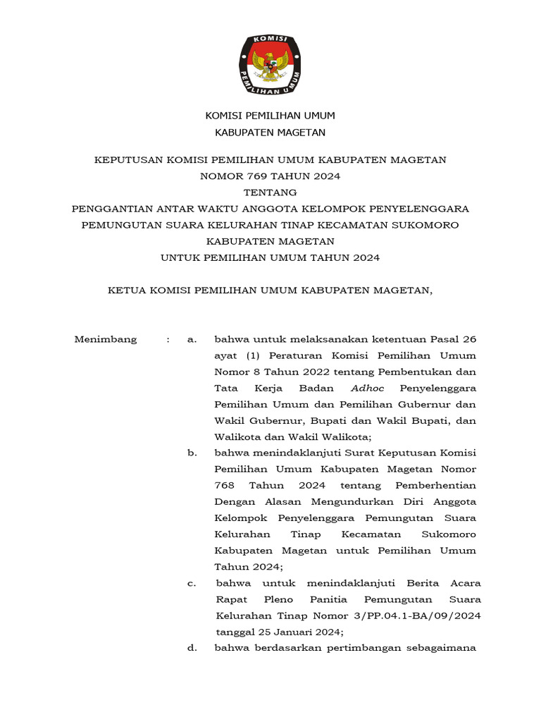 Draft SK Penggantian KPPS | PDF