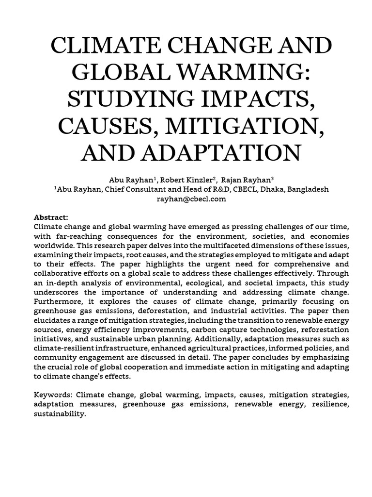 Climate Change and Global Warming Studying Impacts, Causes, Mitigation, and Adaptation | PDF ...